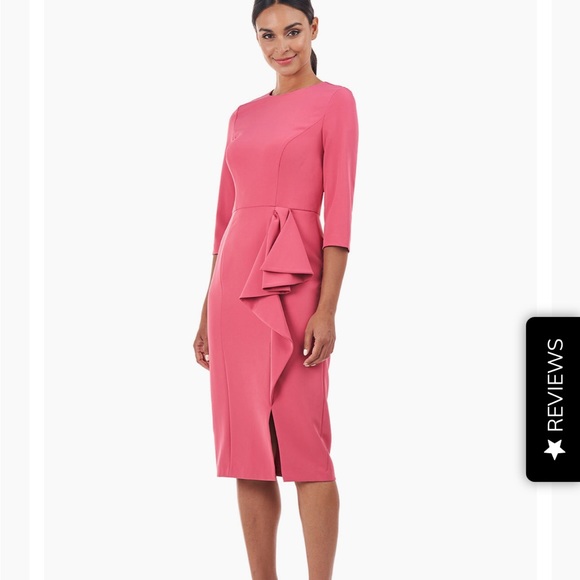 Kay Unger | Dresses | Kay Unger Pink Asymmetrical Ruffled Sheath Dress ...